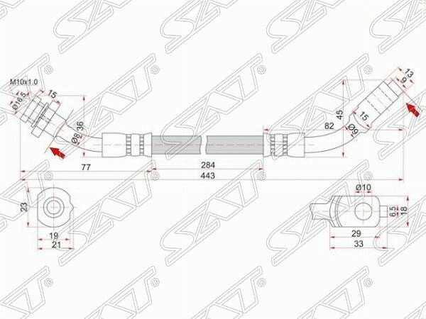 Шланг тормозной передний Таиланд SAT ST-46210-31G11 Nissan DATSUN/MISTRAL/PATHFINDER/TERRANO2 86- RH