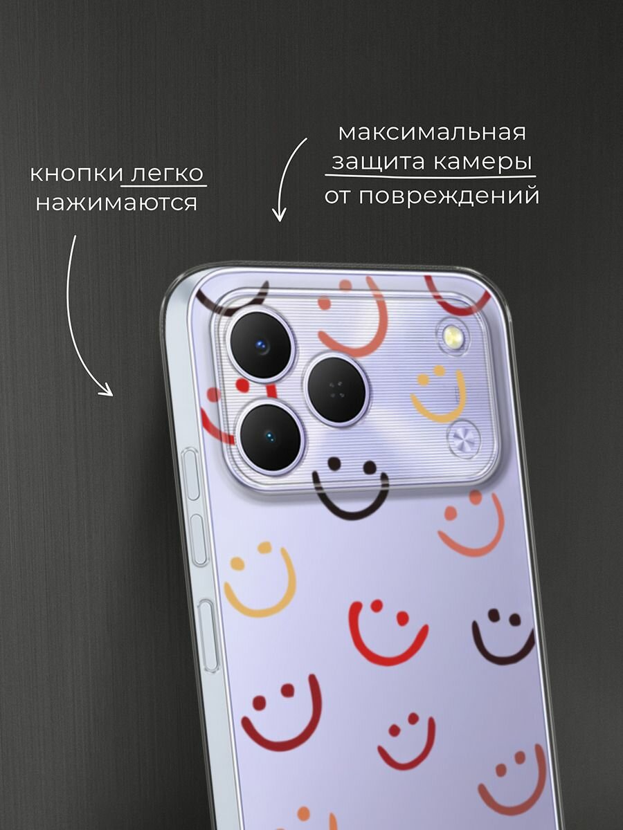 Чехол на Tecno Spark 50 / Текно Спарк 50 с принтом Colored smiles, прозрачный — фото 1