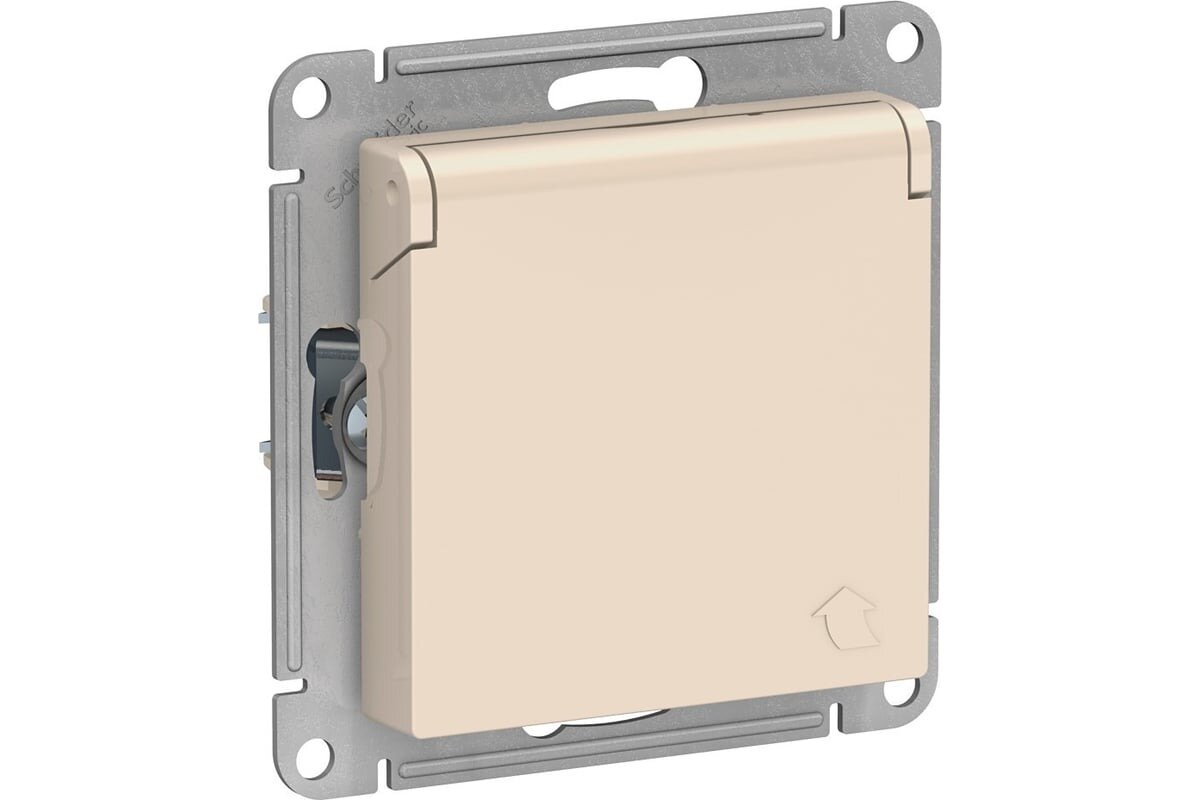 Механизм розетки 1-м СП AtlasDesign 16А IP20 с заземл. защ. шторки с крышкой беж.