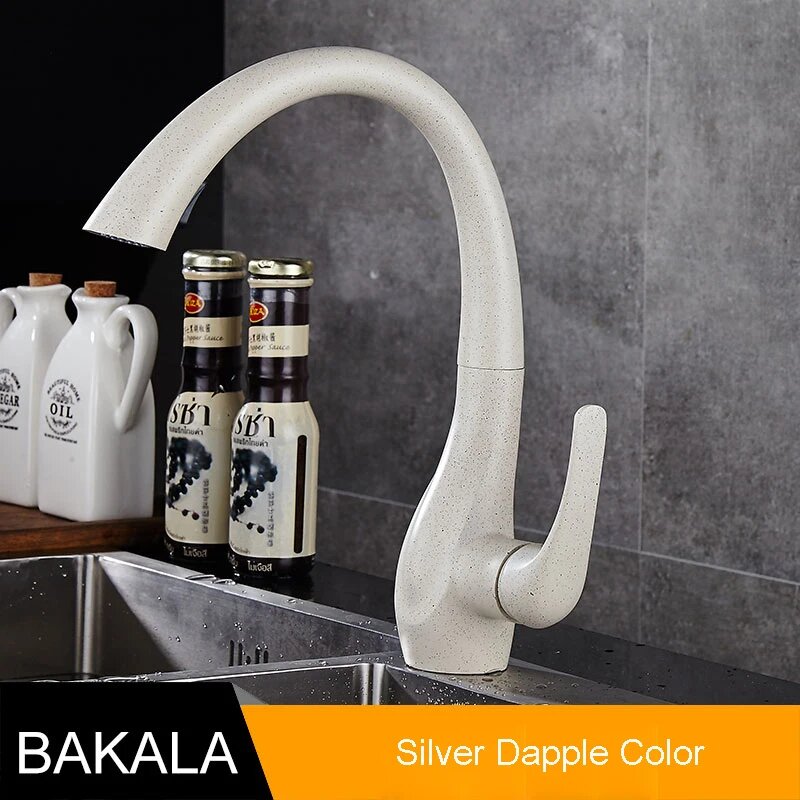 Кухонный смесительный кран с одним ручком BAKALA, вынимаемый, серебристый, 360 градусов вращение, черный, для раковины BR-8820