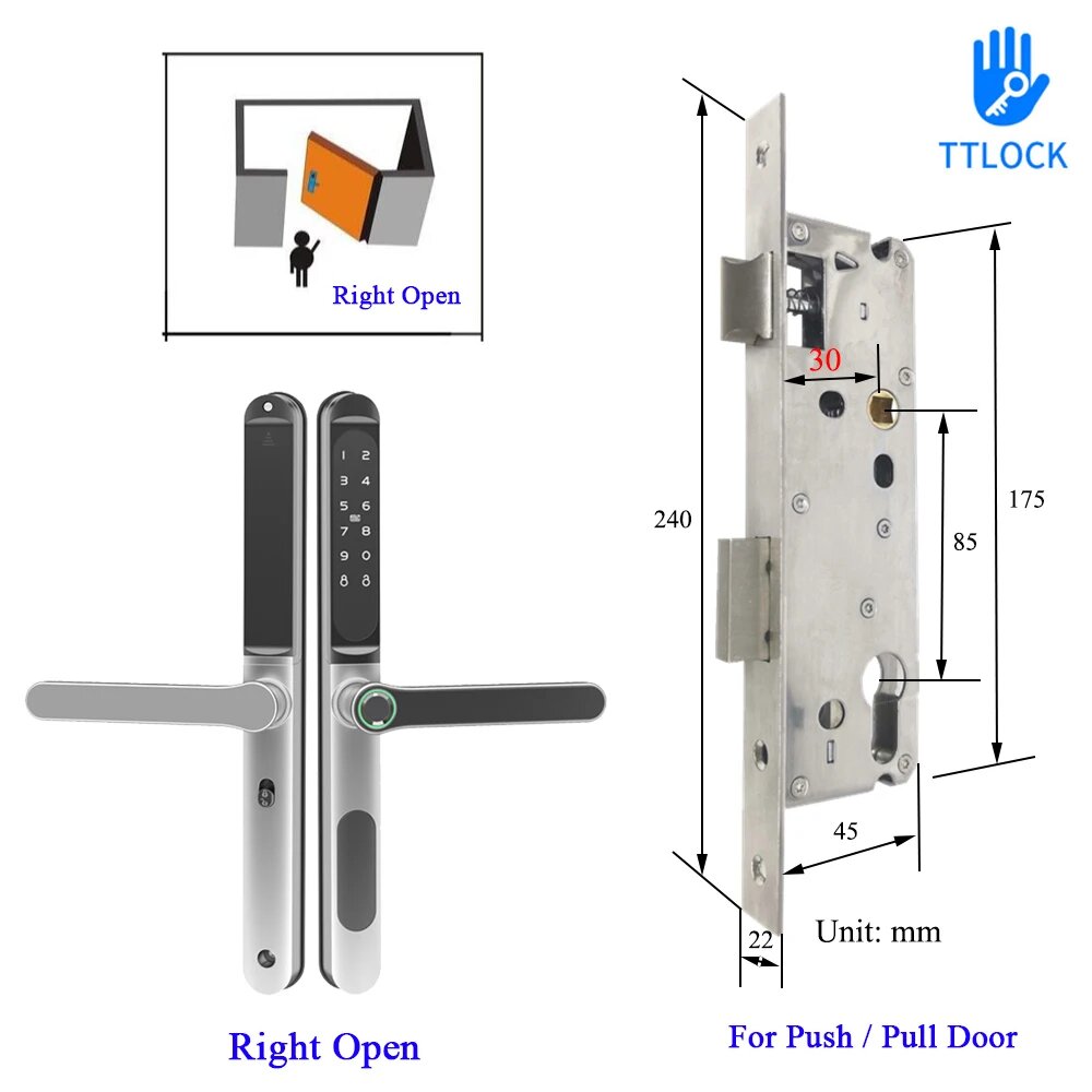 Приложение TTLock IP65 Водонепроницаемый умный пароль от отпечатков пальцев Right Open 8530