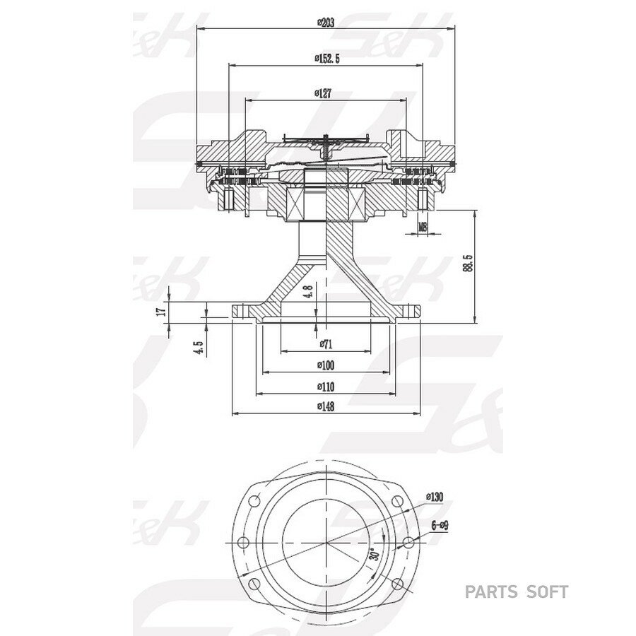 S&K SK-7140004-02 Вискомуфта привода вентилятора без крыльчатки d203