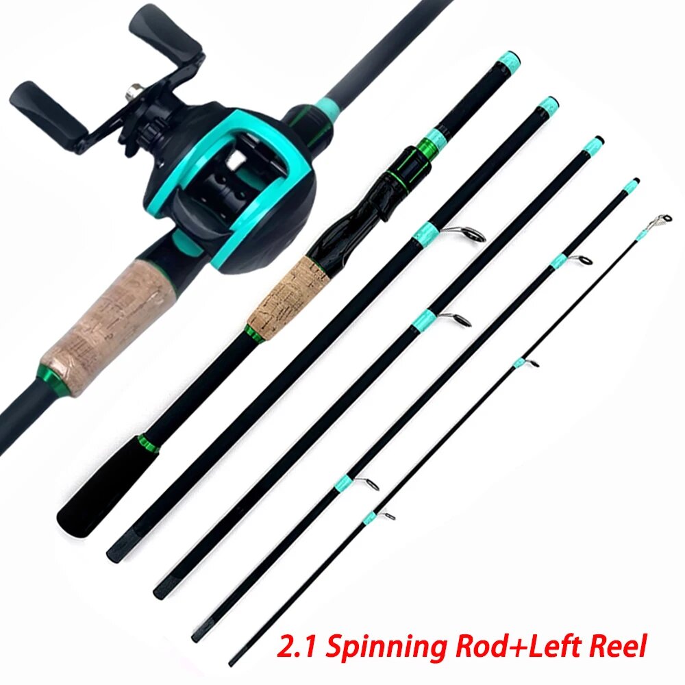 Удочка 2.1 Spinning Rod+Left Reel, Зеленая