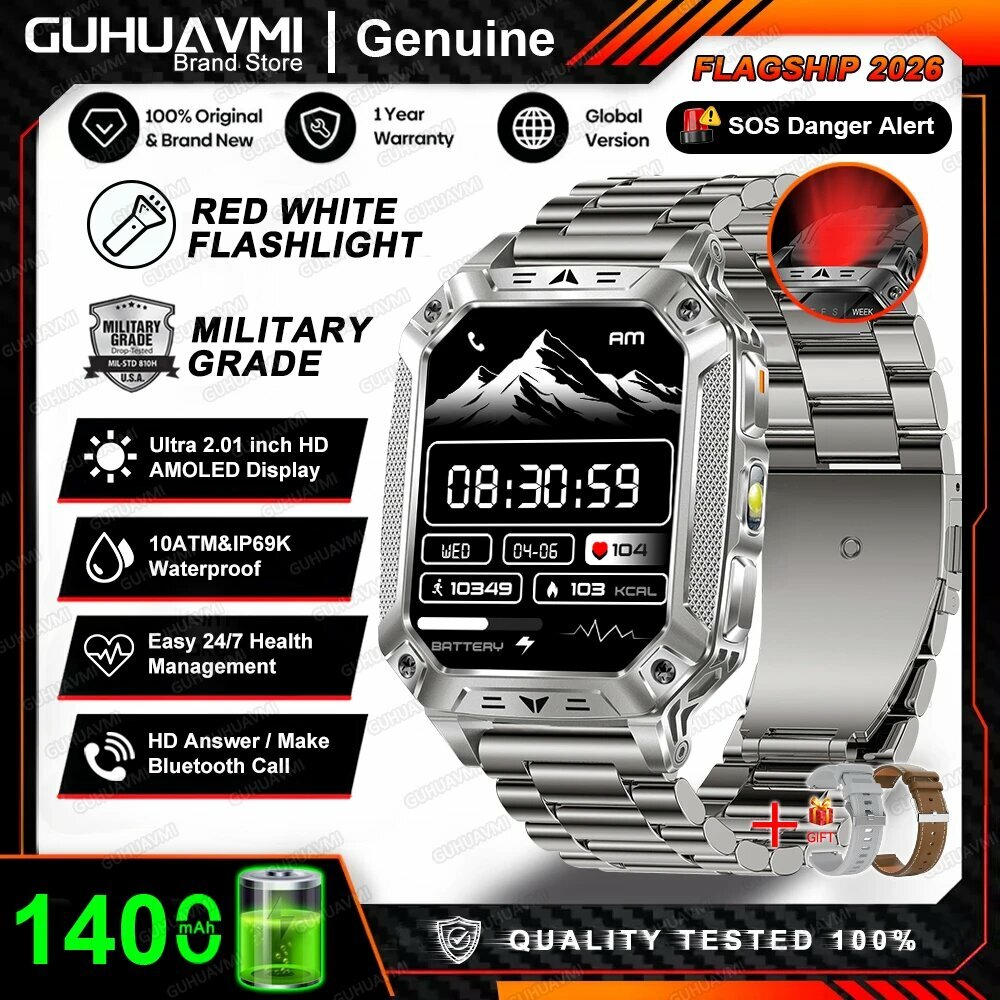 Военные умные часы Garmin 2026 GPS с аккумулятором 1400 мАч Silver Steel 2A