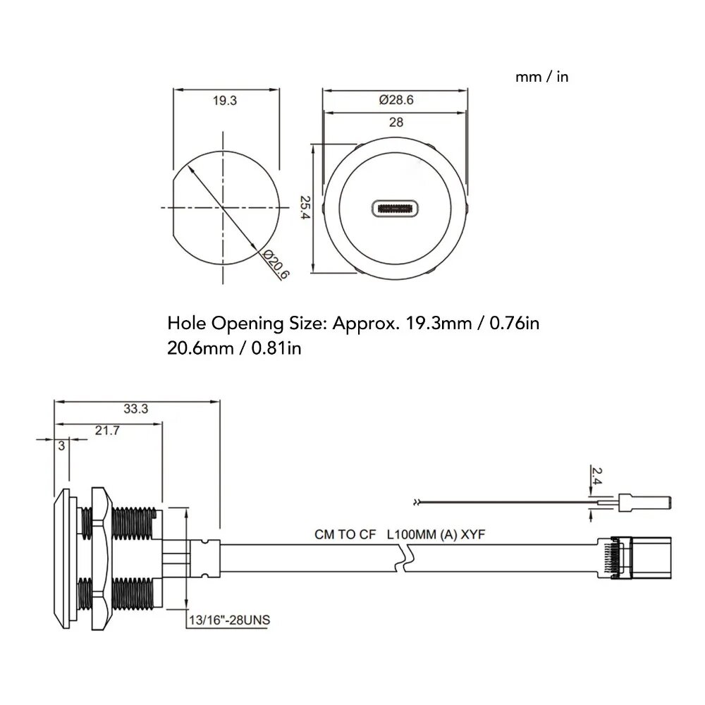 Panel Mount Adapter USB Type-C 3.1 — фото 1