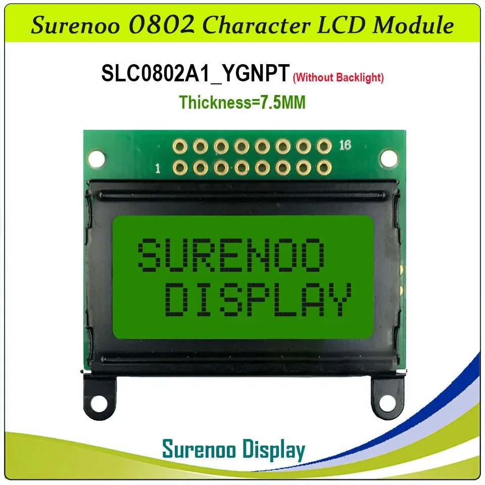 СЛК0802А ЖК-модуль Surenoo 8x2 0802A1-YGN-7.5-PPI
