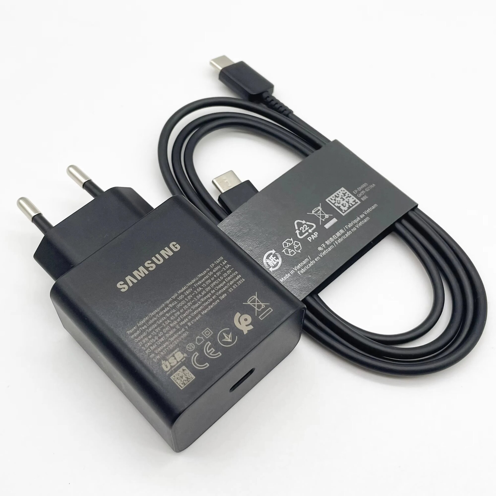 Оригинальное зарядное устройство Samsung 60W PD с кабелем Type-C для сверхбыстрой зарядки Galaxy S26 S25 S24 S23 S22 Ultra Plus A90 S10