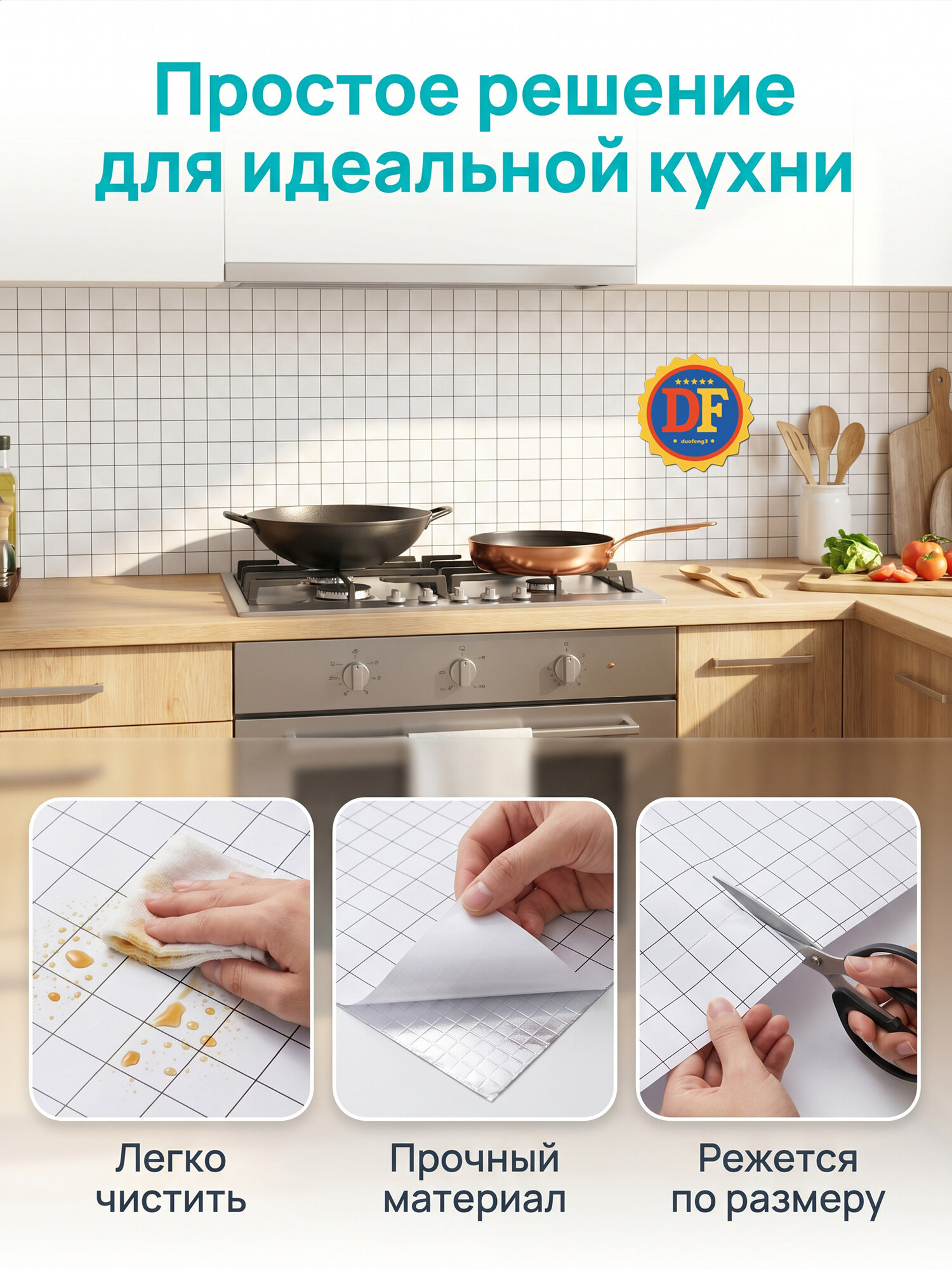 Украшение кухни: Алюминиевая плёнка "Кухня", для кухонного фартука, маслостойкая, термостойкая, 120*70cm, GD-252