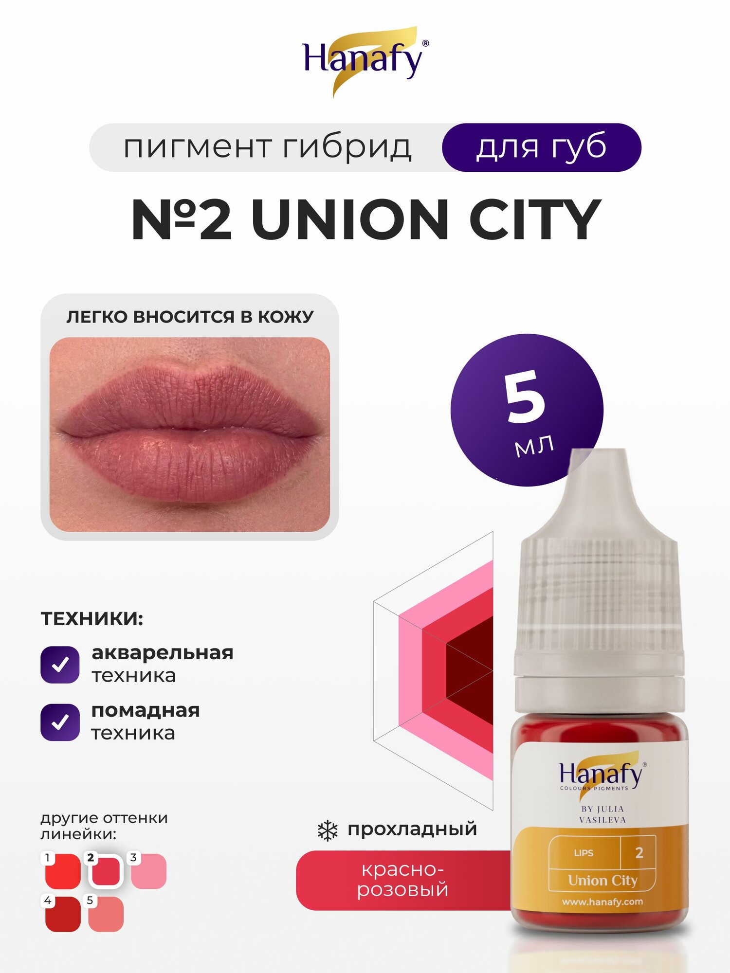 Пигмент для татуажа и перманентного макияжа губ №2 Union City by Julia Vasileva, 5 мл