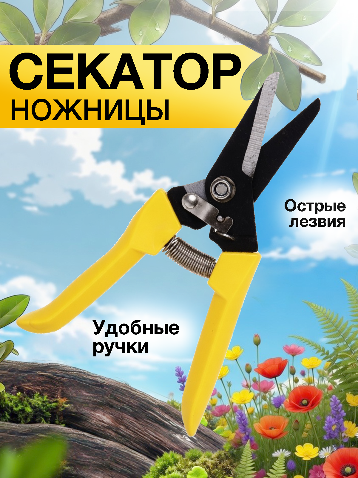 Секатор-ножницы садовые 7" (17см) "Колор" пластиковые ручки ДоброСад