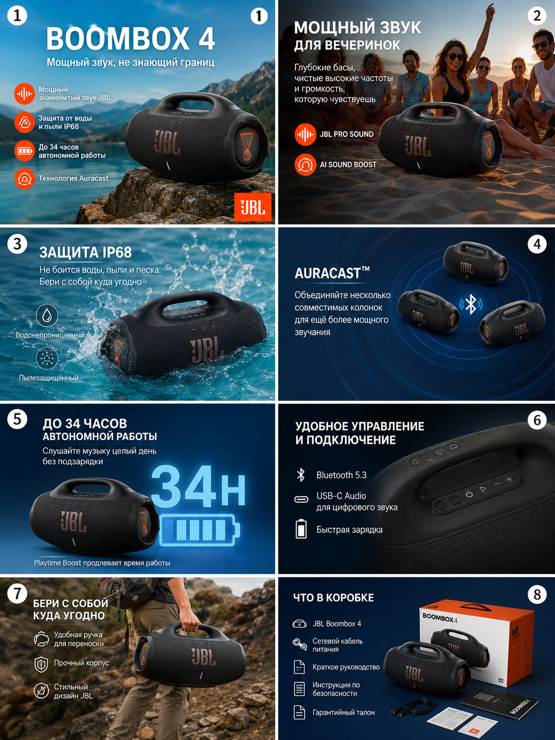 Беспроводная колонка JBL Boombox4, на улице, портативная, Bluetooth, большая, сабвуфер