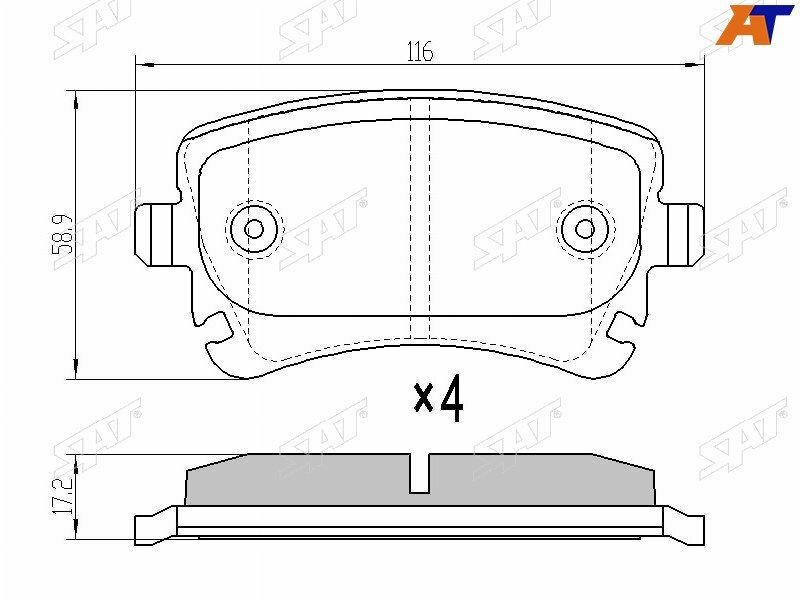 . SAT Тормозные колодки задние для VW MULTIVAN 03-/TRANSPORTER 03-09/AUDI A4 03-08/A6 06-11/A8 02-10 (без датчика