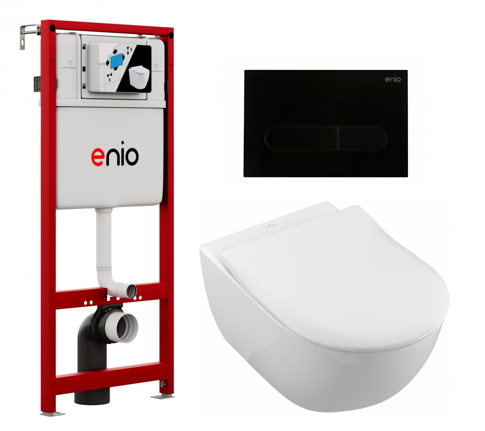 Комплект 3 в 1 инсталляция Enio Profi EN7050050 + Унитаз подвесной Villeroy & Boch Subway 2.0 5614R201 + кнопка черная матовая Stondato