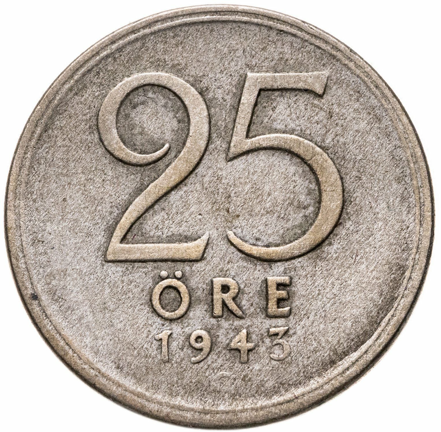 Швеция 25 эре ore 1943, Серебро 400, в сохранности VF