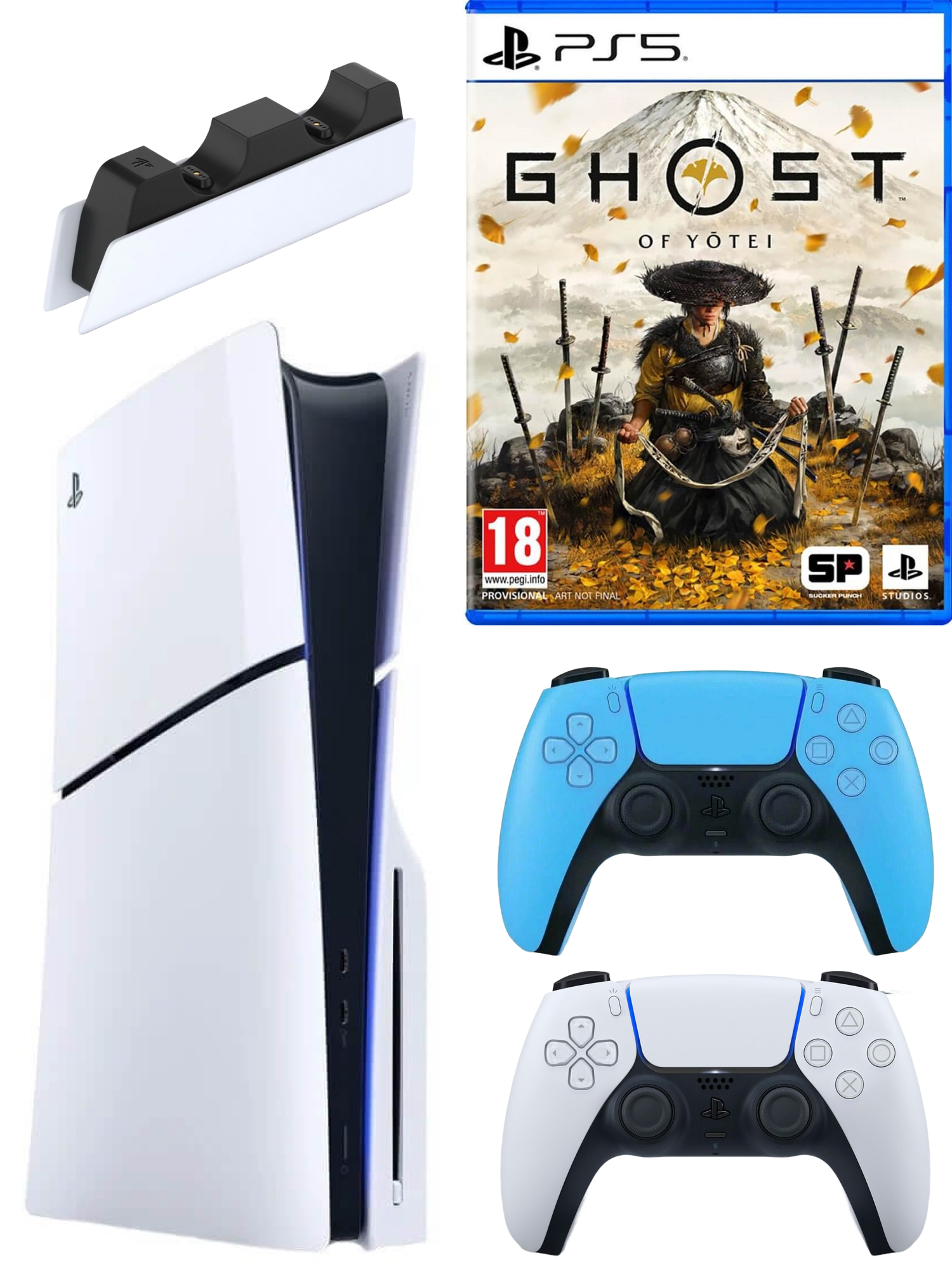 Игровая приставка Sony PS 5 Slim, 1ТБ(с дисководом)+2 геймпад+Зарядная станция+Ghost of Yotei