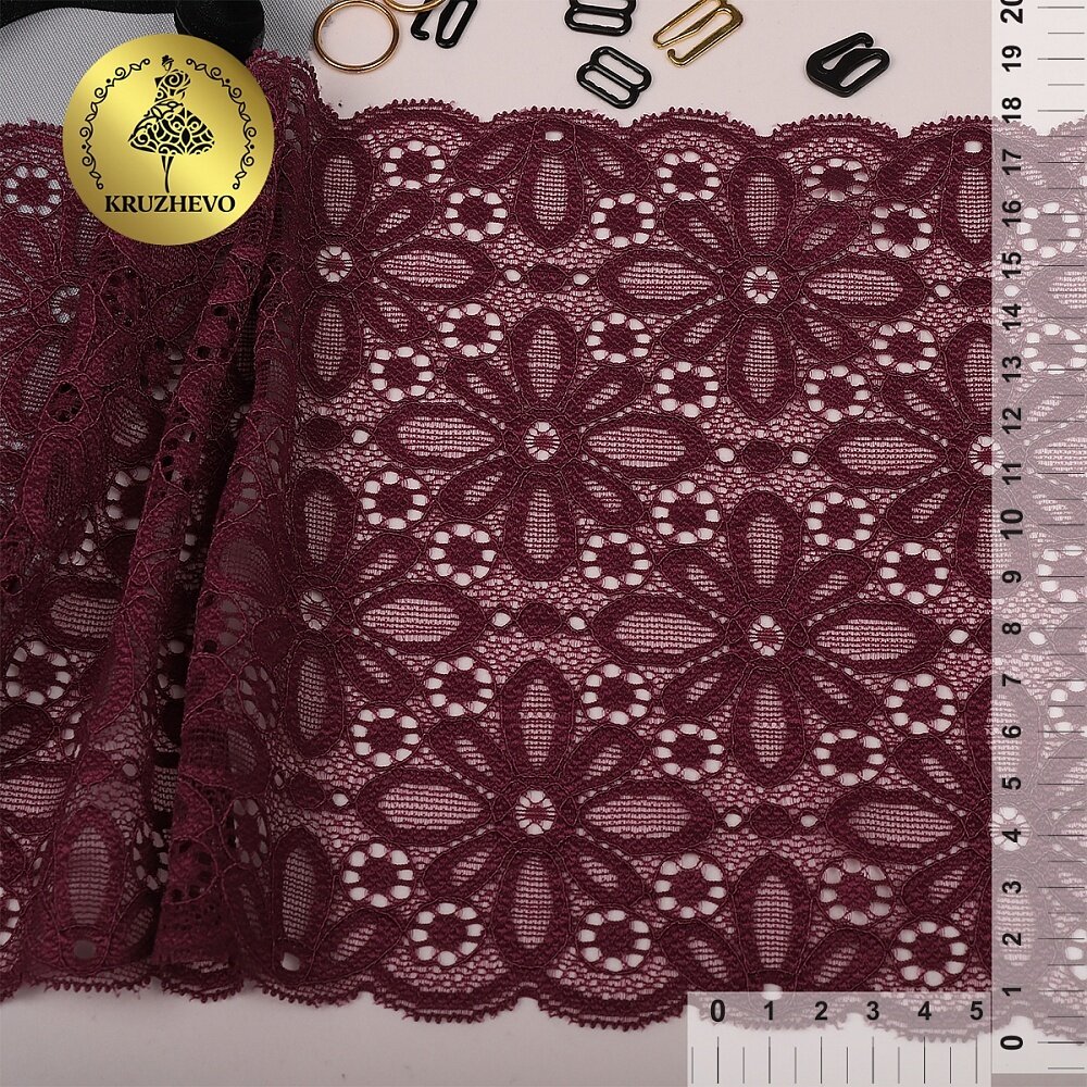 Кружево-стрейч Kruzhevo 180 мм, цвет 076, фиолетовый, 10 м (TBY.8026.076)