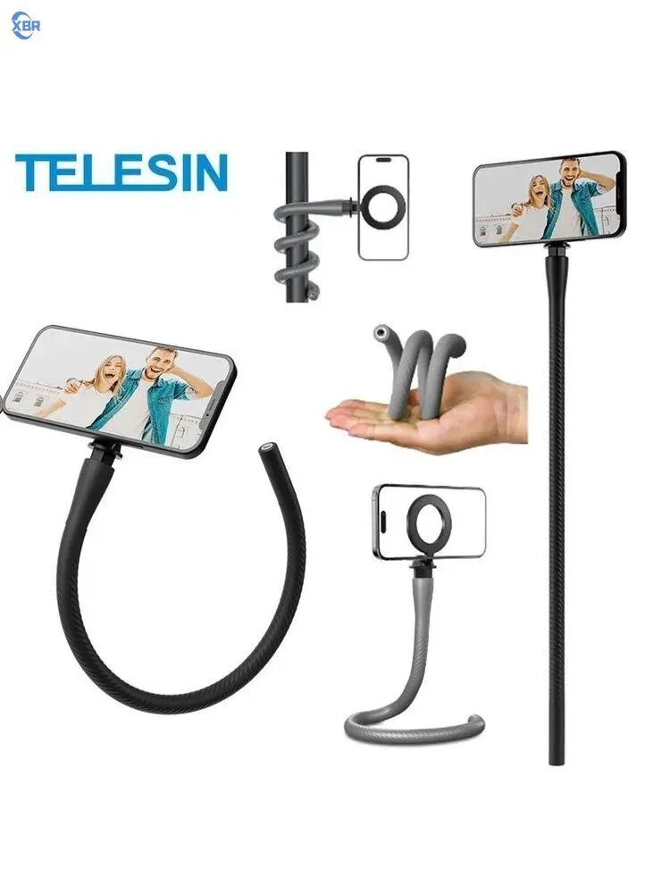 Гибкое крепление Telesin (MagSafe) для смартфона, магнитный держатель телефона, подставка с зажимом для iPhone 16 15 14 13 12 11 Pro Promax HUAWEI SAMSUNG XIAOMI, P3-FM-01
