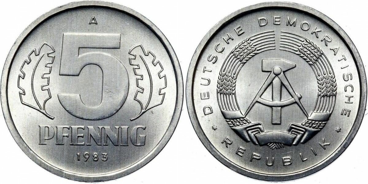 Германия - ГДР 5 пфеннигов, 1983 Герб XF