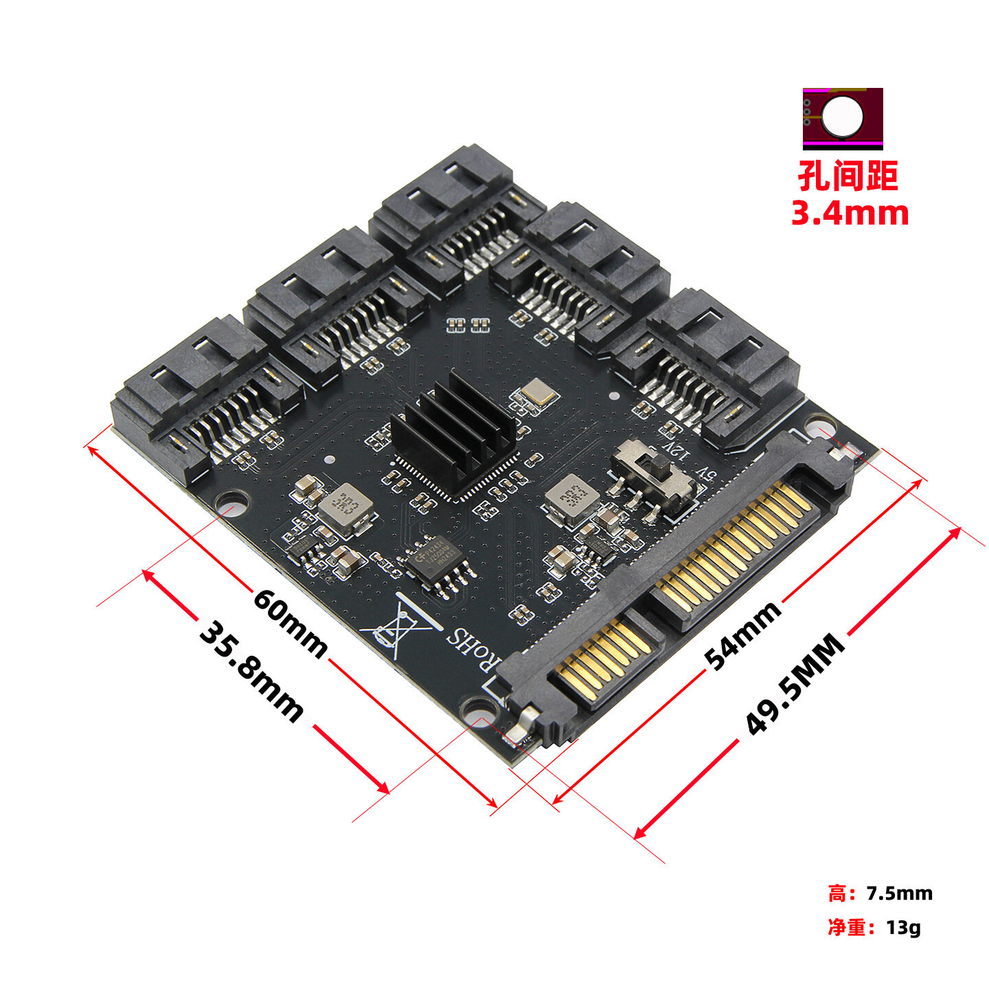 Высокоскоростная карта расширения жестких дисков USB 3.0 к SATA 3.0 1 к 5 портам для хранения данных в NAS, совместимая