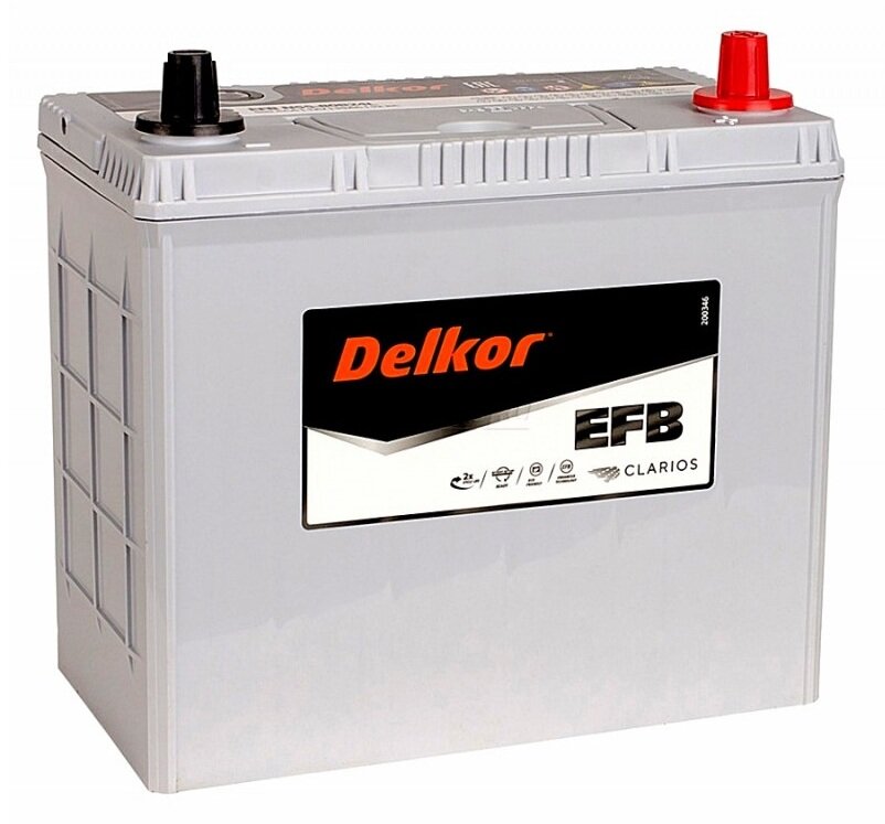 Аккумулятор автомобильный Delkor EFB 80B24L 55 А/ч 500 А обр. пол. тонк. клеммы N-55 Азия авто (237x128x225)