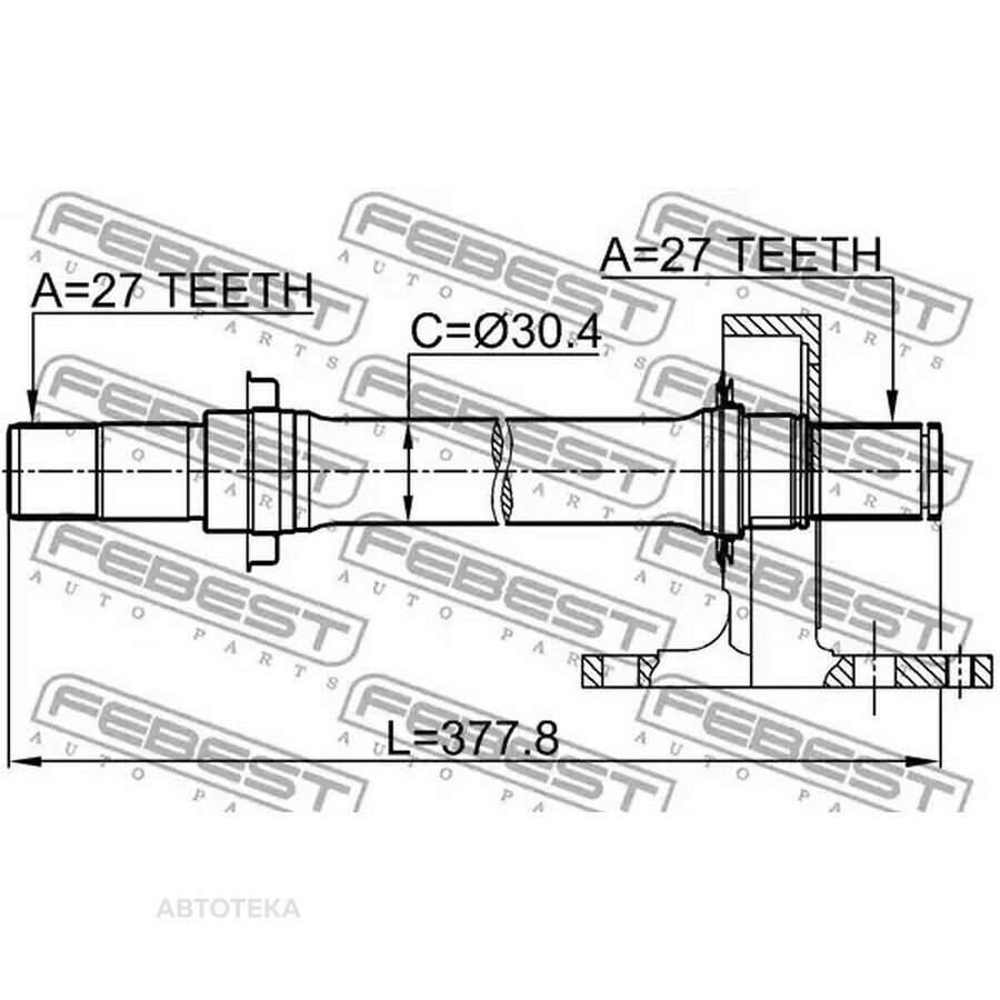 Полуось правая 27x377x27 FEBEST 0312CRVATRH HONDA CR-V RD5 2002-2006 [EU]