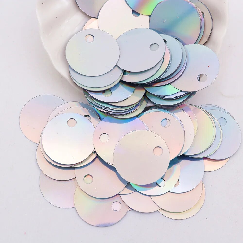 ПВХ пайетки 30мм плоские круглые 58шт 20g, SuMian Silver