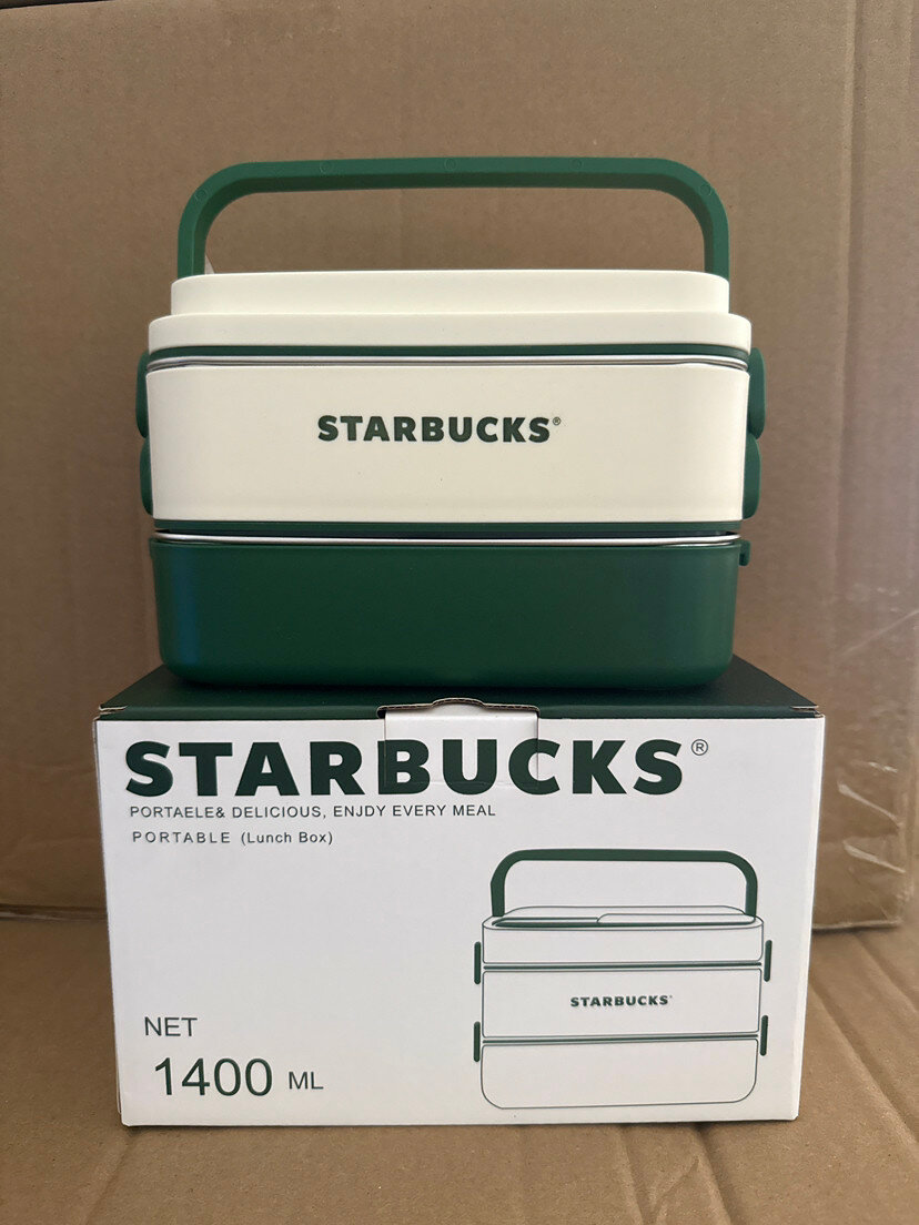 Ланч бокс, контейнер Starbucks, белый и зелёный, Новая модель1400 мл