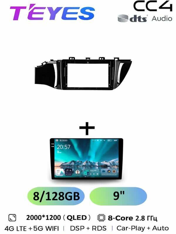 Магнитола Teyes CC4 8/128 Gb 9.5 дюймов Kia RIO 4 2016-2020 (B) 8-ми ядерный процессор QLED экран 4G Wi-Fi