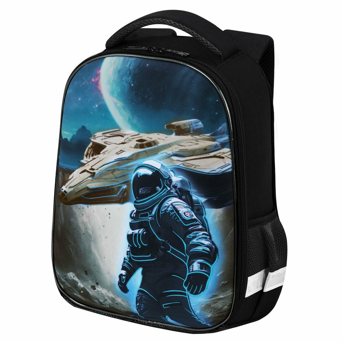 Ранец школьный Brauberg Kids START, 1 отделение, 2 кармана, "Space conqueror", светящийся, 35х26х13см, 27440
