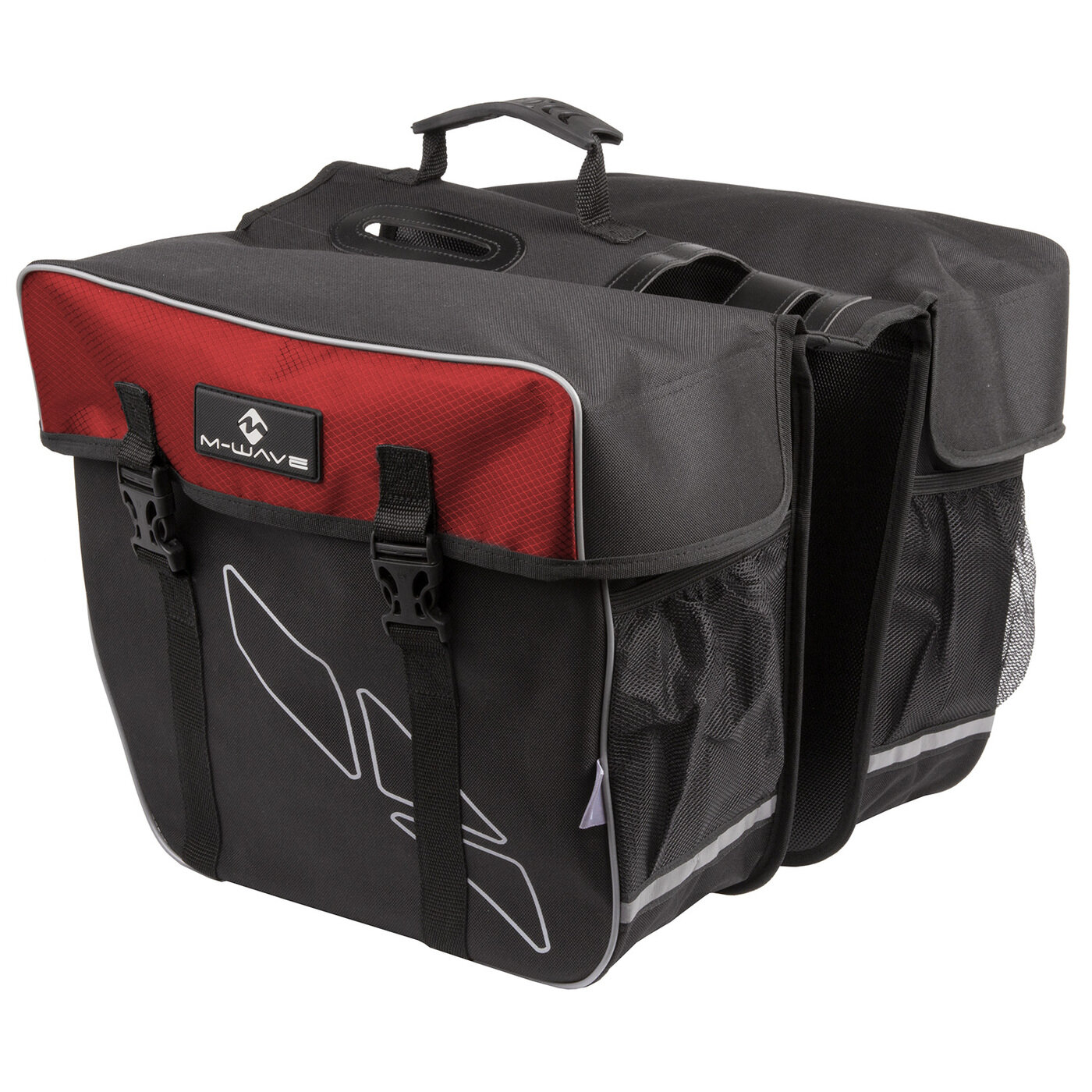 Сумка штаны на багажник велосипеда M-WAVE Amsterdam Double pannier bag 2в1. Объем 30л. Цвет: Черный-красный