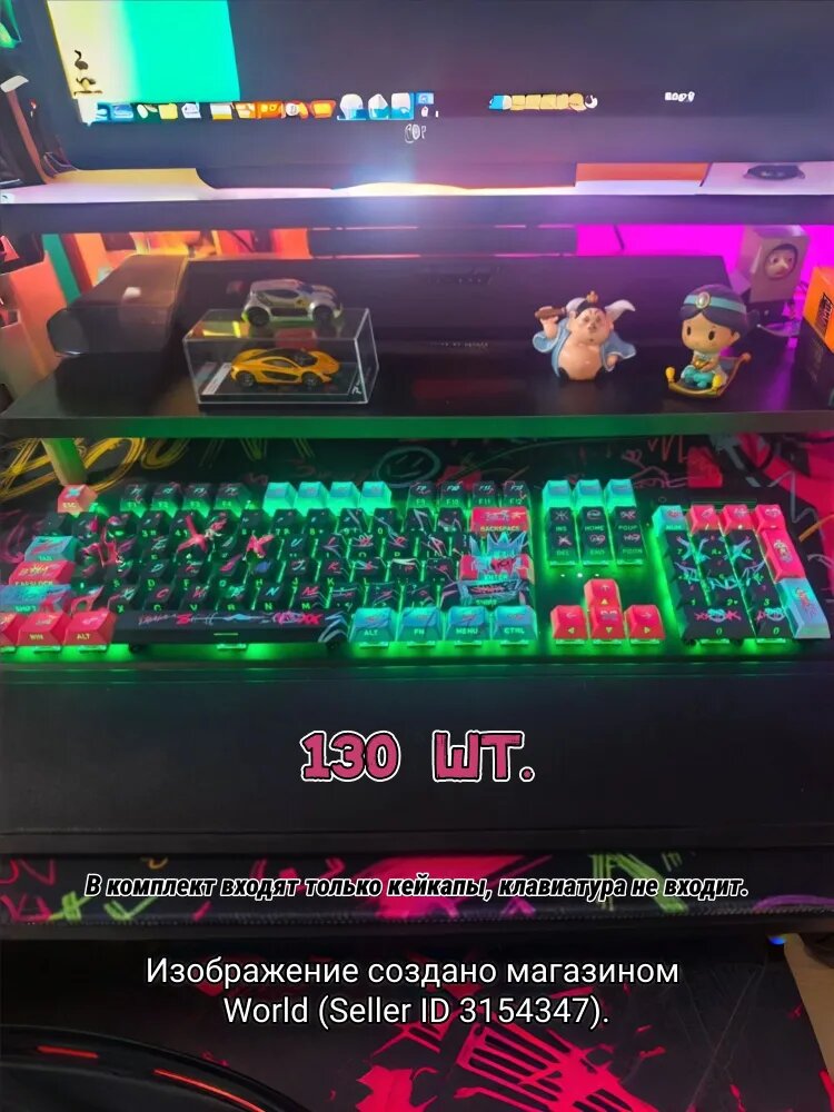 Кейкапы для клавиатуры Jinx из PBT - Cherry-профиль (боковая печать с подсветкой) 130 шт, League of Legends