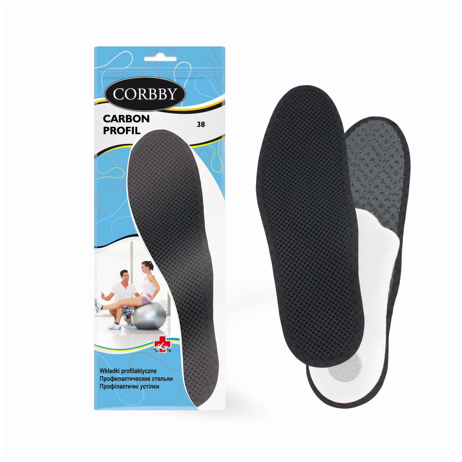 Corbby Стельки мембранные ортопедические "CARBON PROFILE" (мембранная ткань+супинатор+латекс). Размер 39