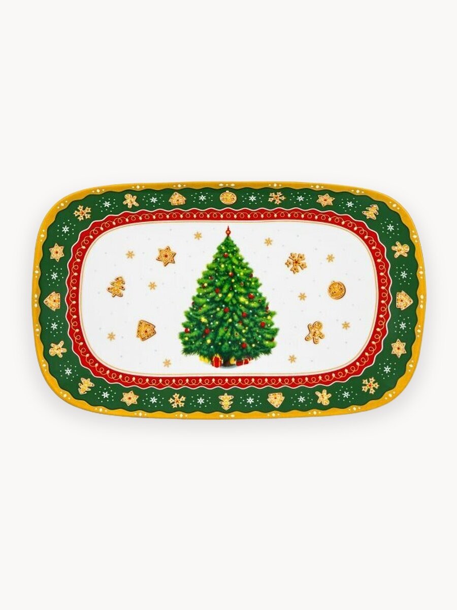 Блюдо Elan Gallery "Новогодняя елка" зеленый узор, 24х15х2,5 см, квадратное (420703)