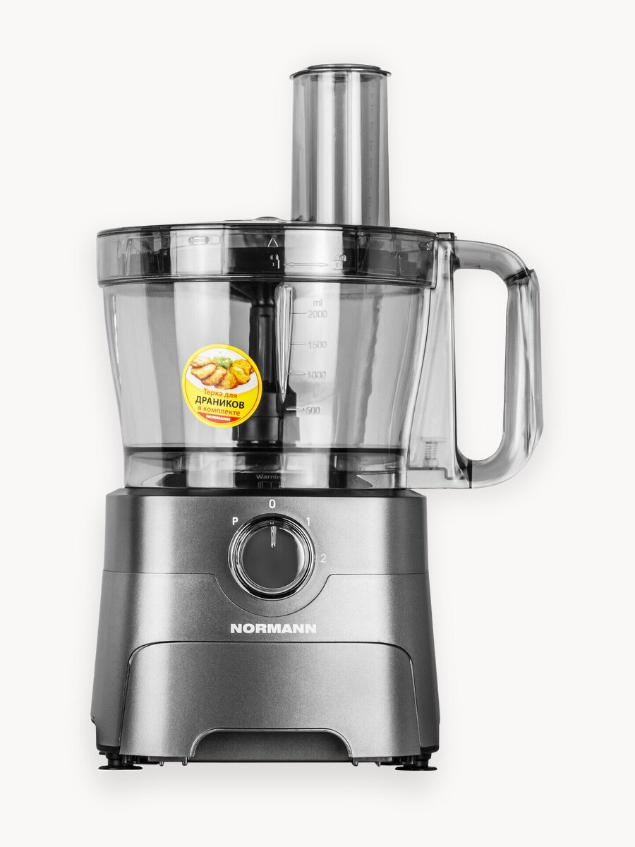 Кухонный комбайн NORMANN AFP-971, 14 функций, 1300 Вт, 2 скорости + импульсный режим, чаша 3.5 л, блендер 1.8 л, серый