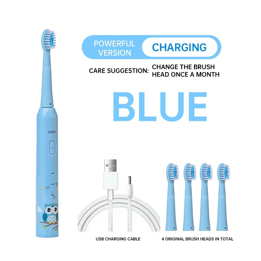 Jian Brand детская электрическая зубная щетка DuPont мягкие волосы blue