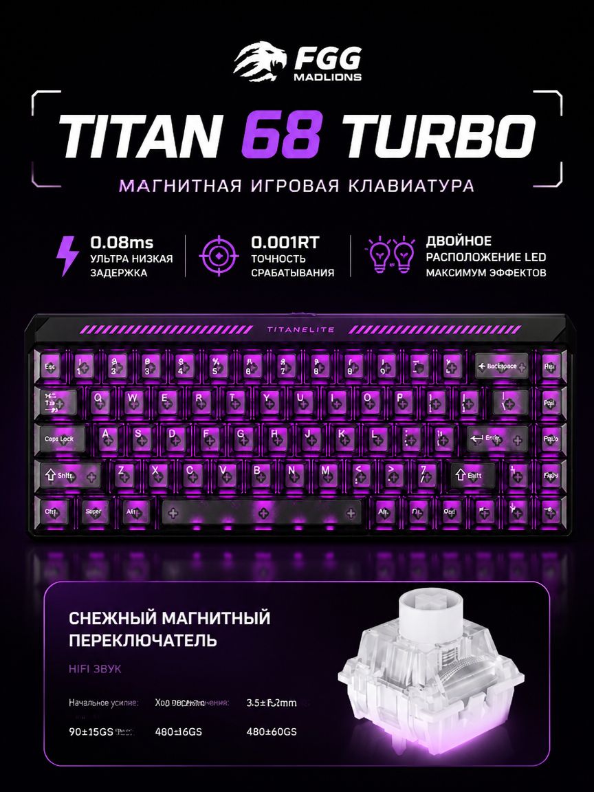 Игровая магнитная клавиатура Titan68 Turbo RGB, переключатели Снежный Блеск, 68 клавиш