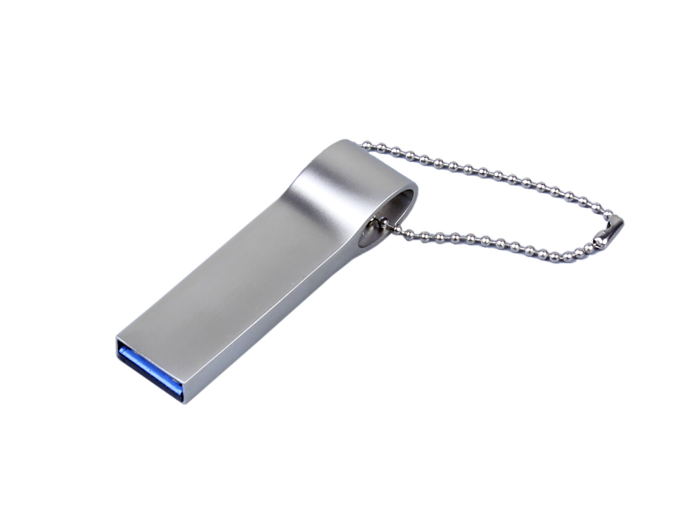 Компактная металлическая флешка с боковым отверстием для цепочки (64 GB USB 2.0 Серебро Mini034 подарок на Новый Год)