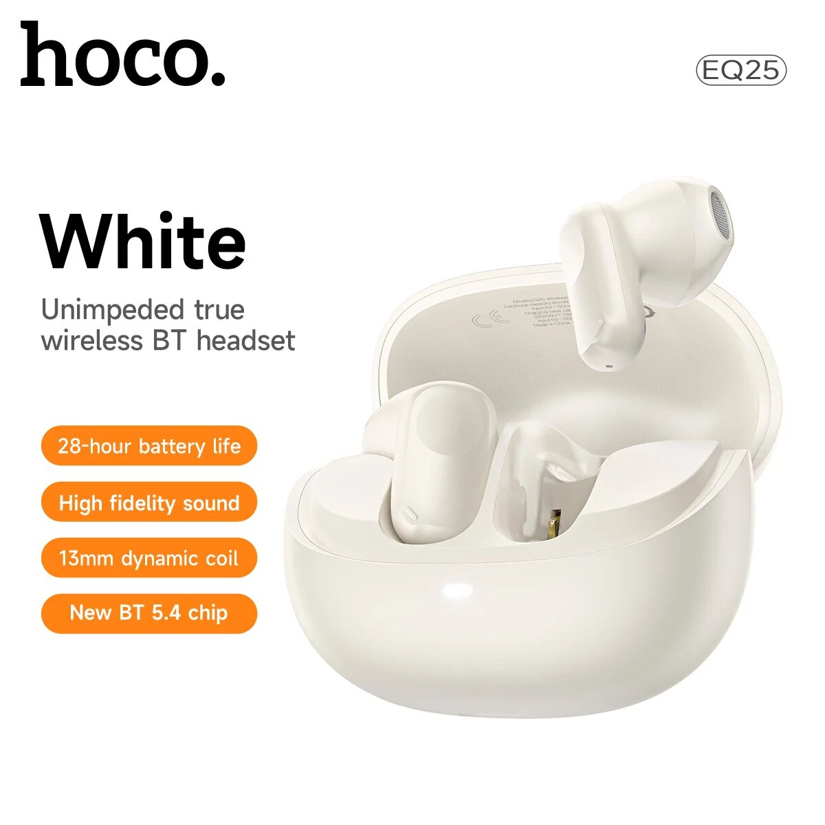 Беспроводные наушники HOCO EQ25 White, Bluetooth 5.4