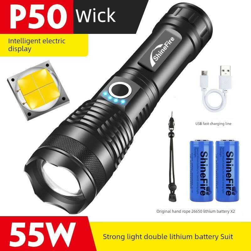 Фонарь P90 сверхъяркий, перезаряжаемый через USB, для дома, самообороны, дальнего действия, портативный, с функцией