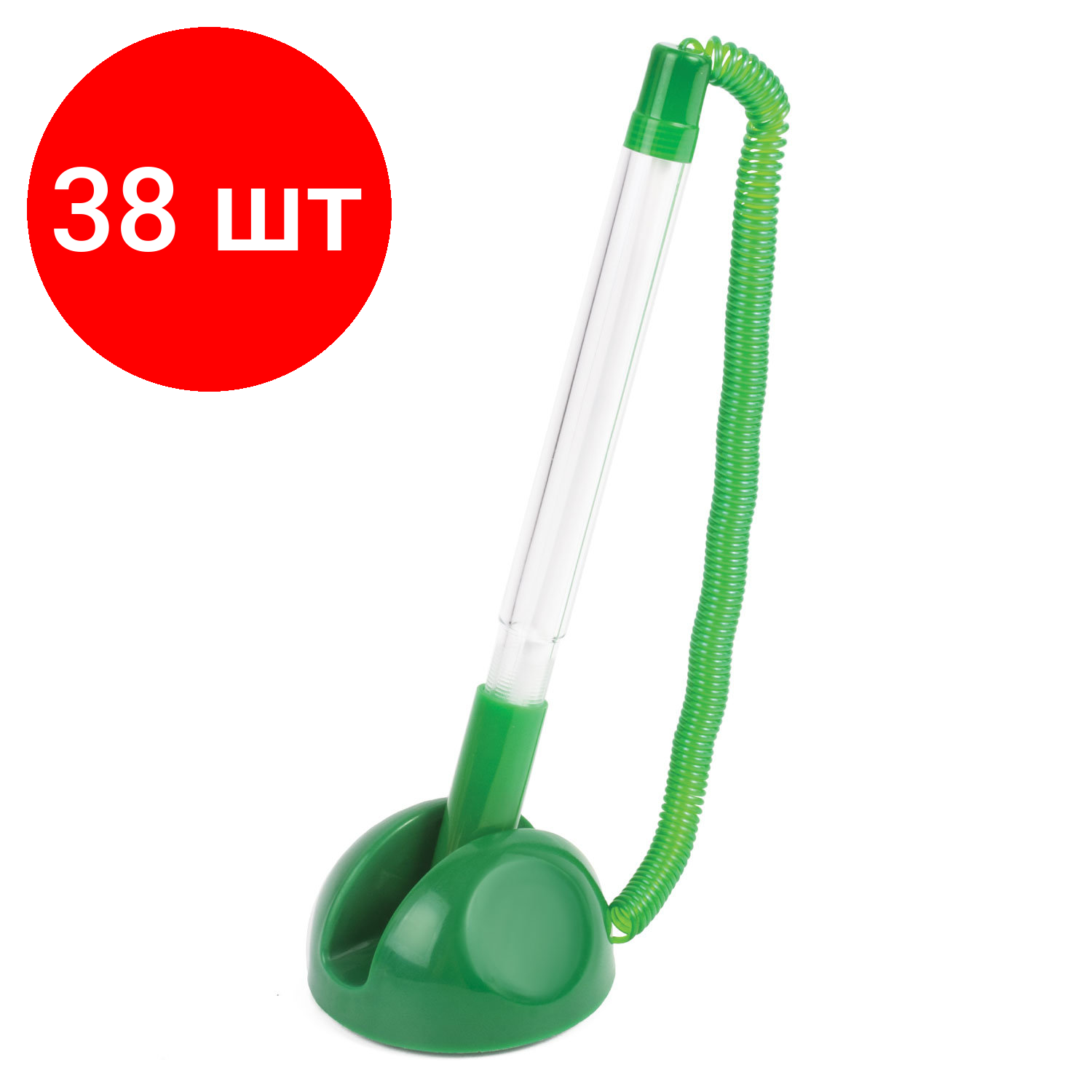 Комплект 38 шт, Ручка шариковая настольная BRAUBERG "Стенд-Пен", синяя, пружинка, корпус зеленый, линия письма 0.5 мм, 141350