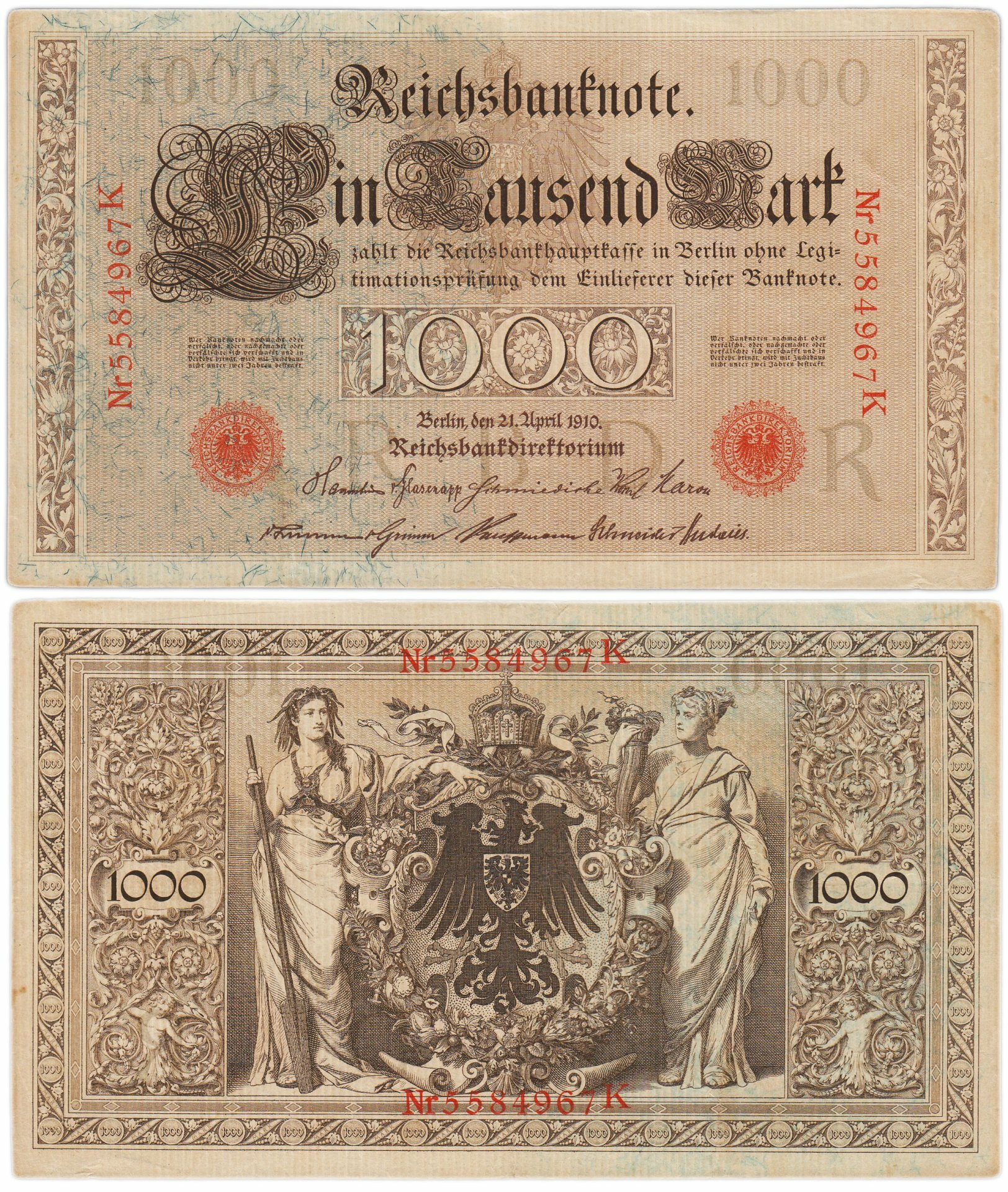 Германия 1000 марок 1910 красная печать
