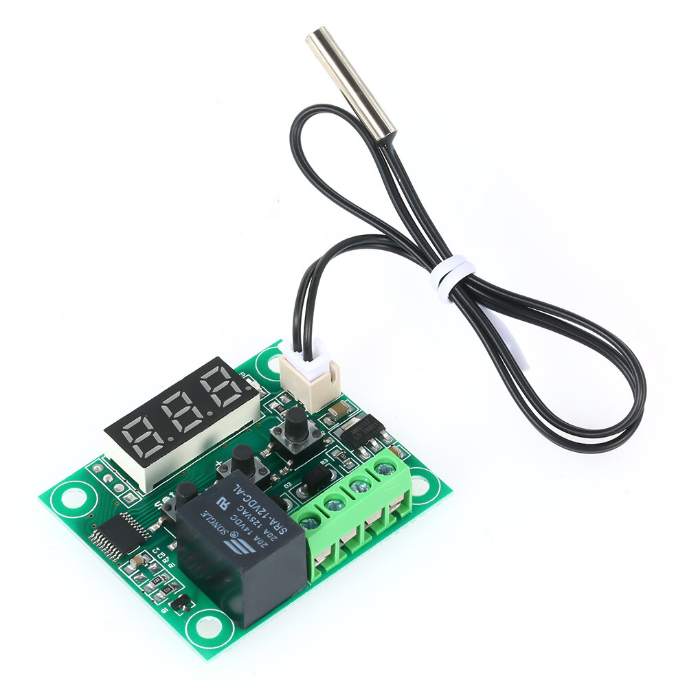 XH-W1209 Цифровой термостат Высокоточный контроллер температуры Модуль выключателя управления температурой Миниплата управления температурой с Красным светодиодным дисплеем, Температурный диапазон -50110℃, Разрешение 0.1℃/-50-10℃ и 100110℃ 1℃,