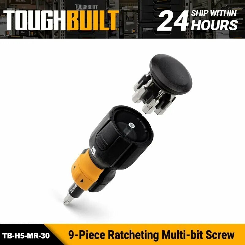 Набор отверток с трещоткой TOUGHBUILT TB-H5-MR-30, 8 предметов, PH/SL/SQ/TORX, отвертка с трещоткой, 7 бит, инструмент из стали S2