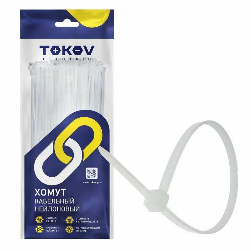 Набор хомутов кабельных TOKOV ELECTRIC нейлоновые, белый, 3.6х250 мм, 100 шт