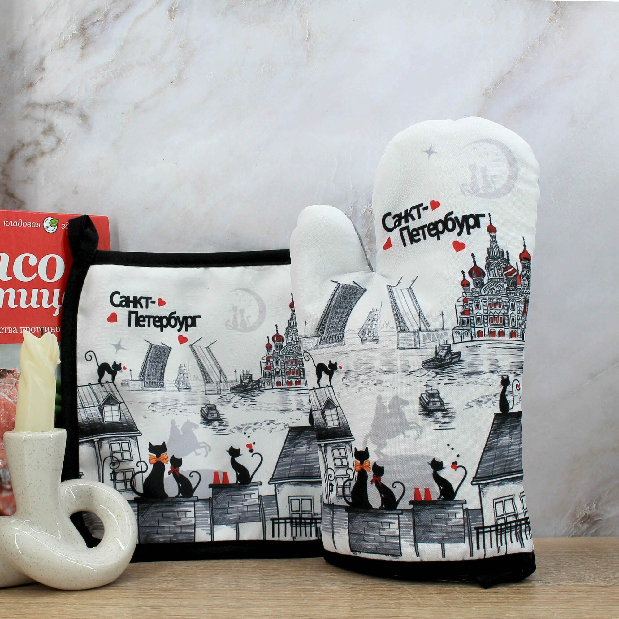 Сувенирные прихватки " Санкт-Петербург " , цвет белый с черным