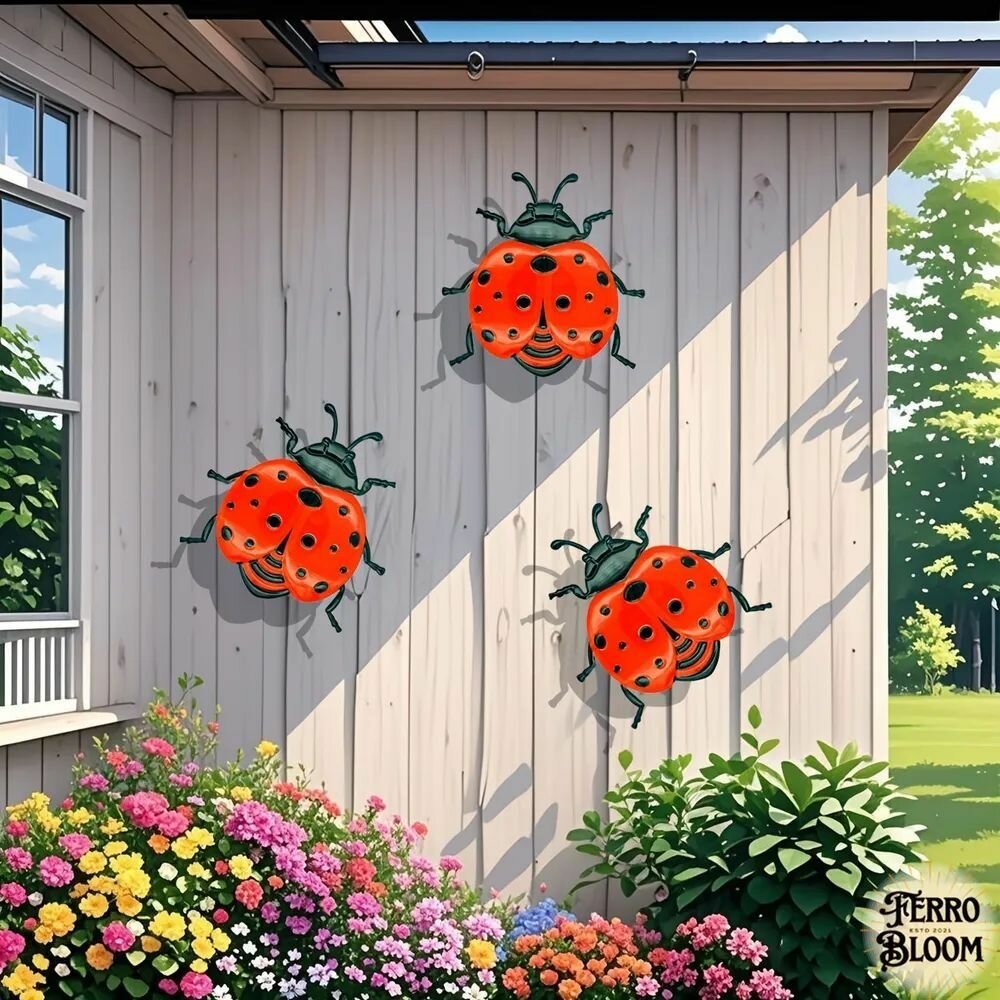 3шт. Металлический декор для стен в виде божьей коровки, Яркое украшение для сада и дачи, наружные декоративные элементы