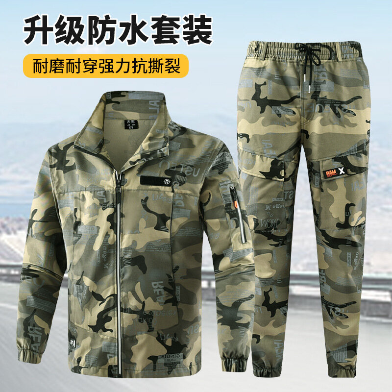 Камуфляжный костюм для мужчин, водонепроницаемый, рабочая одежда для весны и осени, спецодежда для строительных площадок, износостойкая и грязеотталкивающая защитная одежда для женщин.
