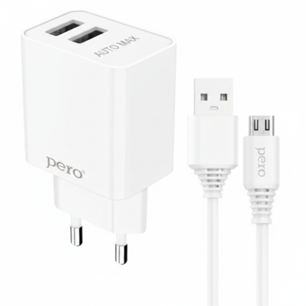 СЗУ PERO TC02 2USB 2.1A c кабелем Micro USB White (Белый)
