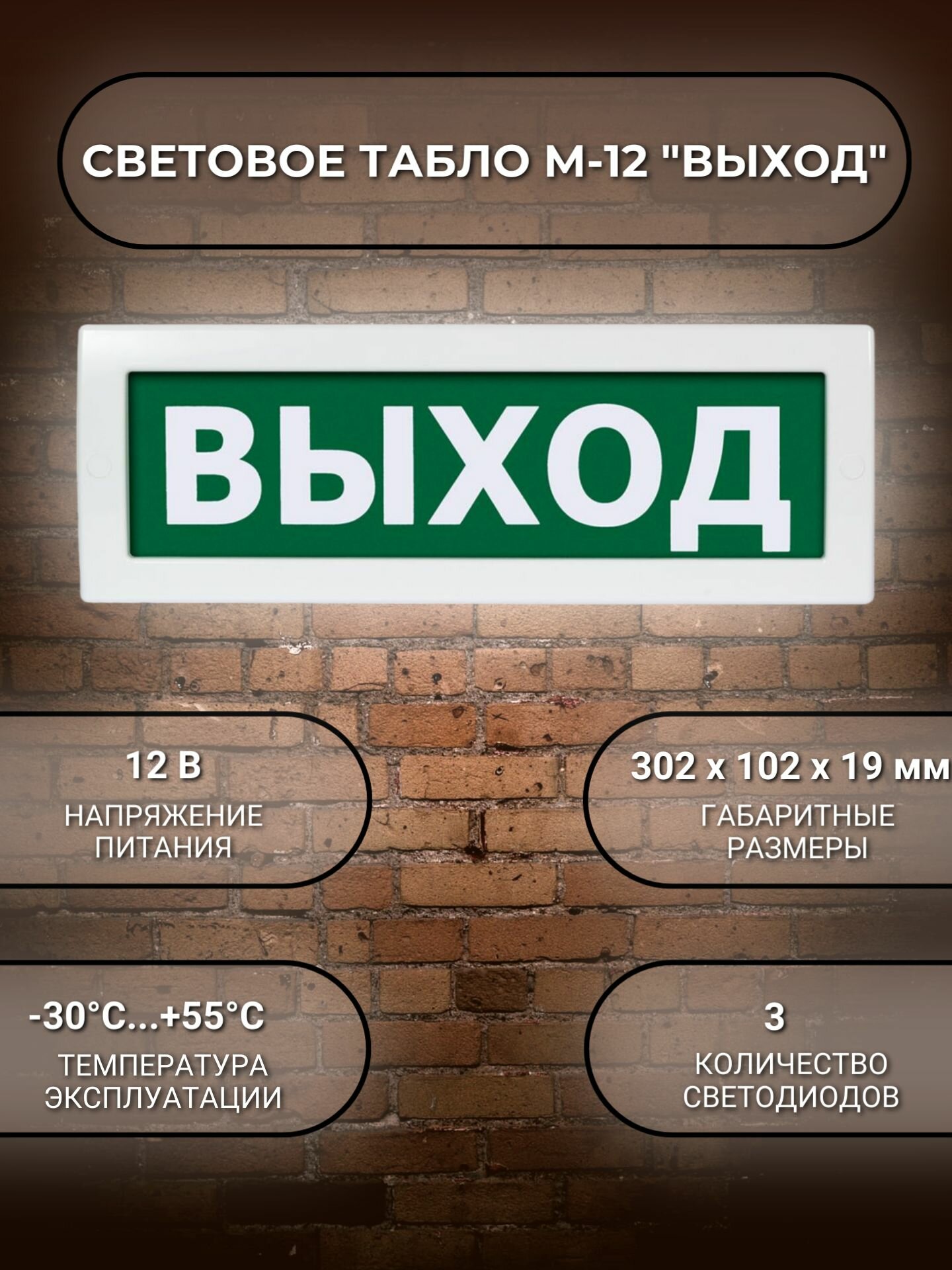 Световое табло "Выход" Оповещатель охранно-пожарный световой МОЛНИЯ-12