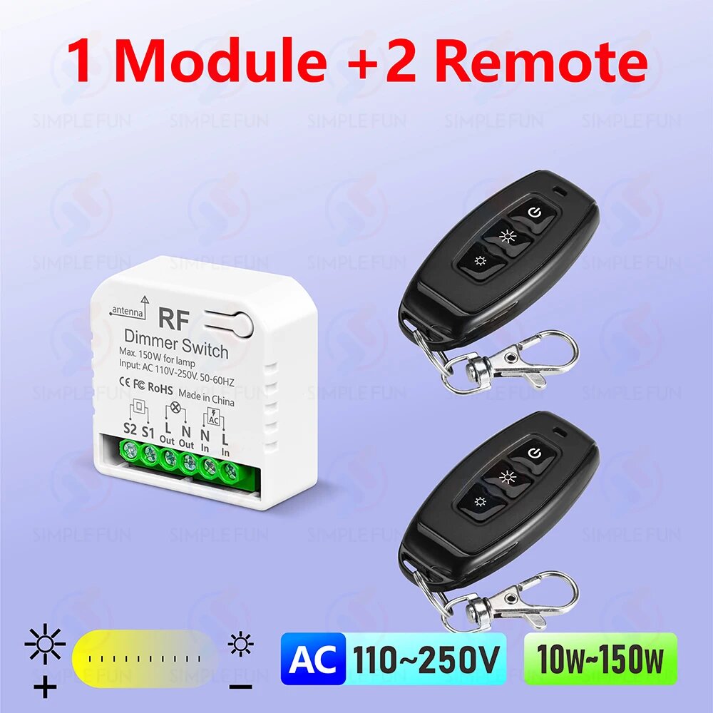 Беспроводной диммер SLMPLEFUN DIMMER01+WP073DIM+KT07DIM 1Receiver 2Remote